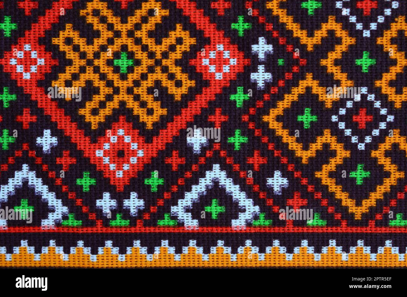 Traditional Ukrainian folk art knitted embroidery pattern on textile ...