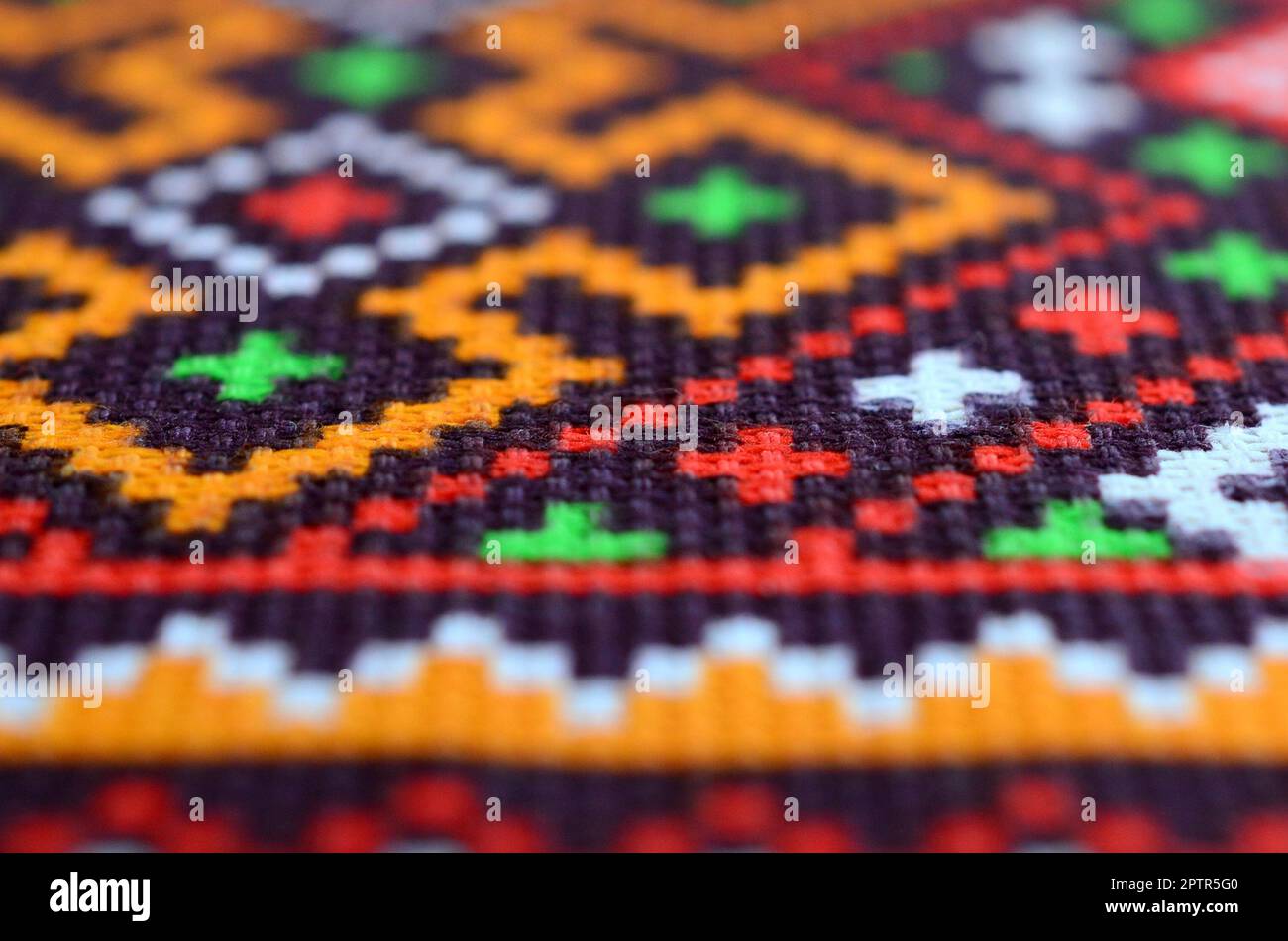 Traditional Ukrainian folk art knitted embroidery pattern on textile ...