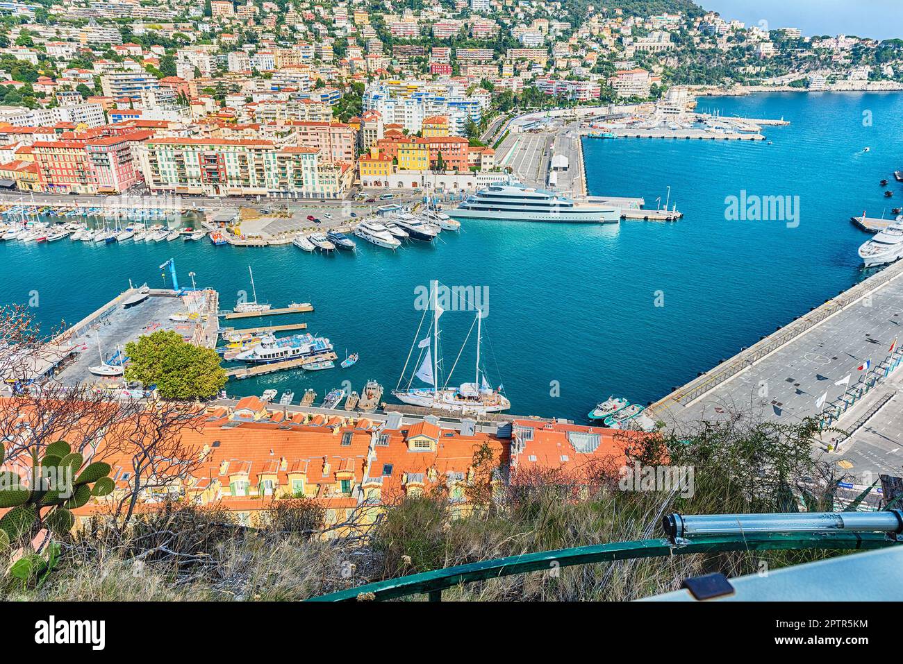 Scenic aerial view of the Port of Nice, aka Port Lympia, as seen from ...