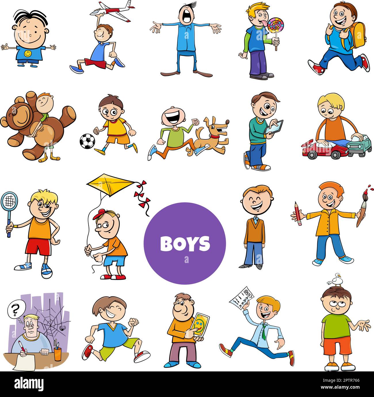cartoon teen and elementary age boys characters set Stock Vector Image ...