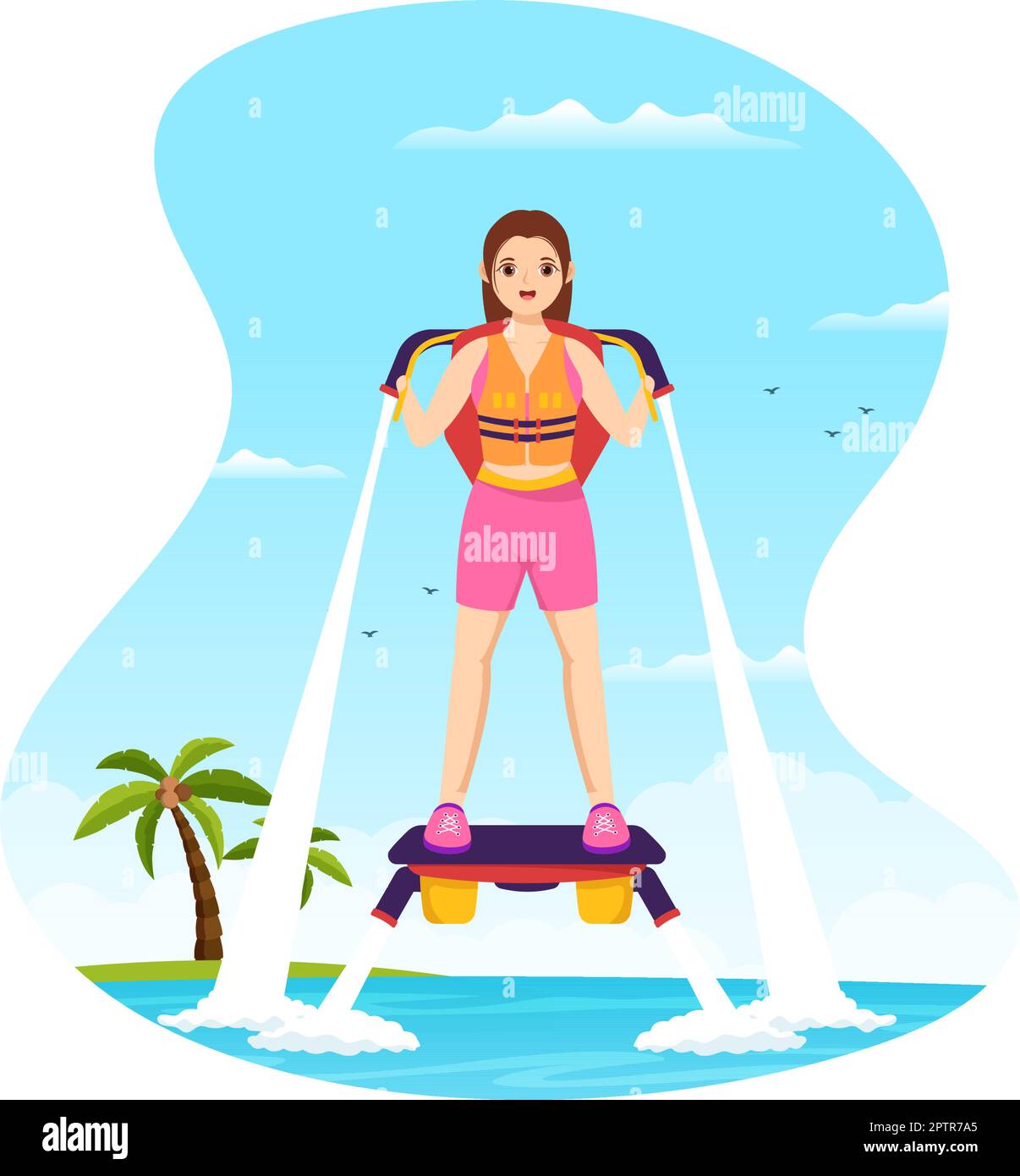 Flyboard Illustration with People Riding Jet Pack in Summer Beach ...