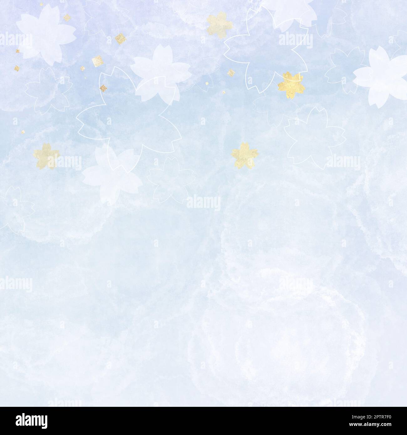 Cute light blue Japanese style square banner for spring. Cherry blossom ...