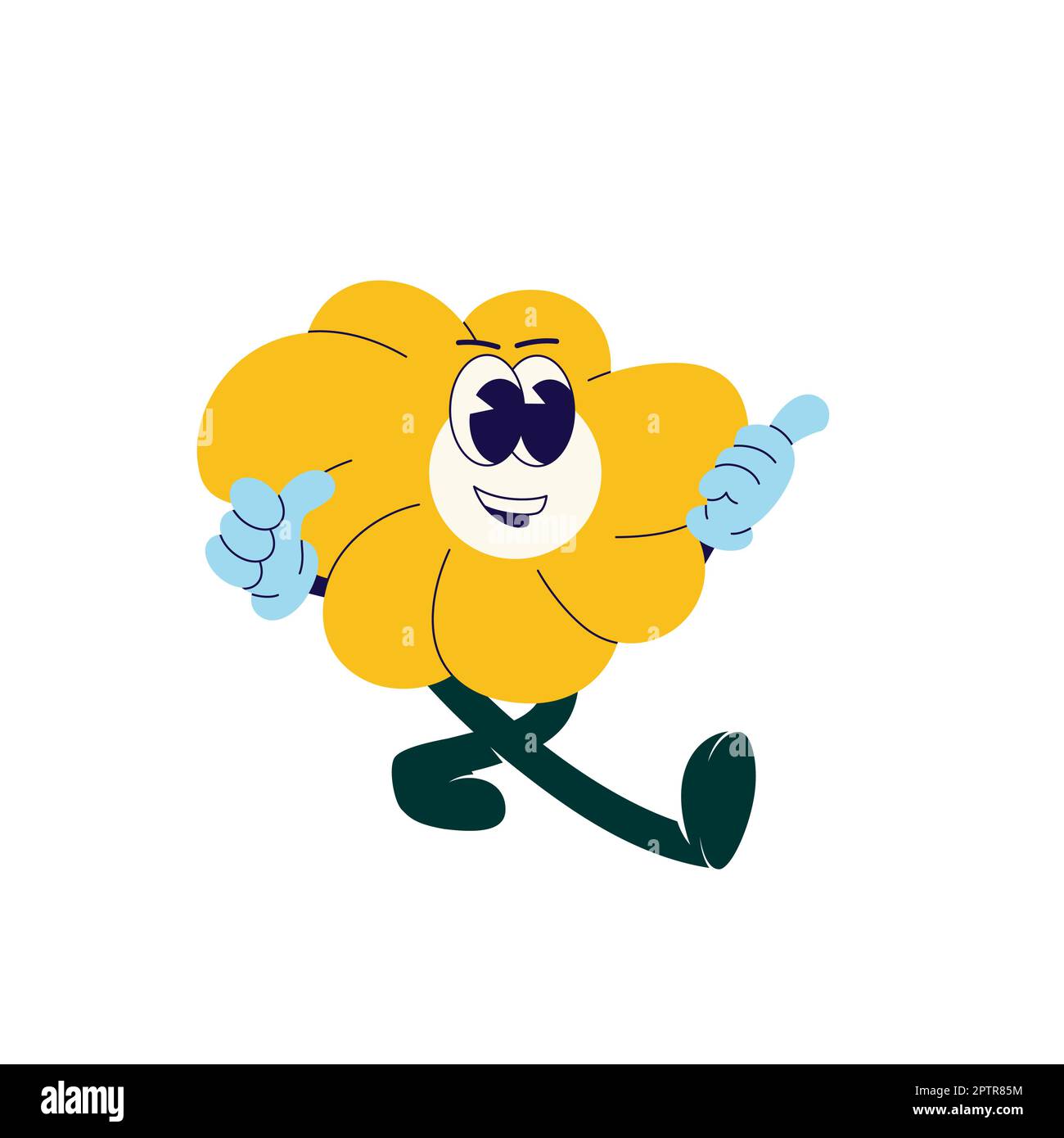 Happy flower moving forward, 70's groovy Retro print. illustration for ...