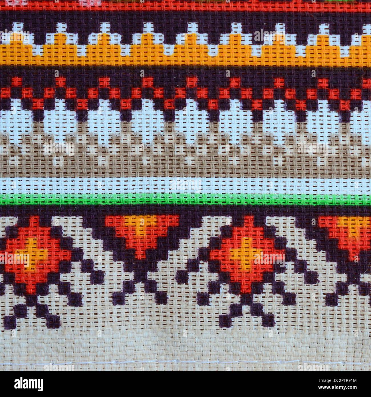 Traditional Ukrainian folk art knitted embroidery pattern on textile ...
