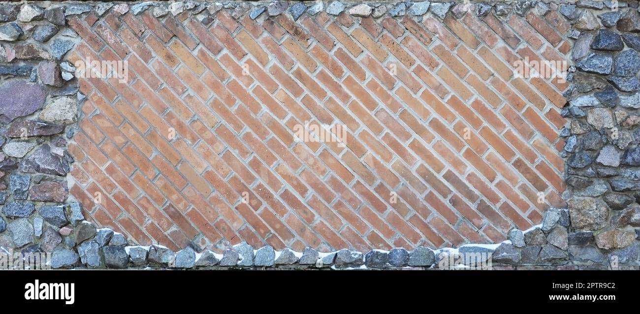 Weathered stained old red brick wall background. Texture of an old wall ...