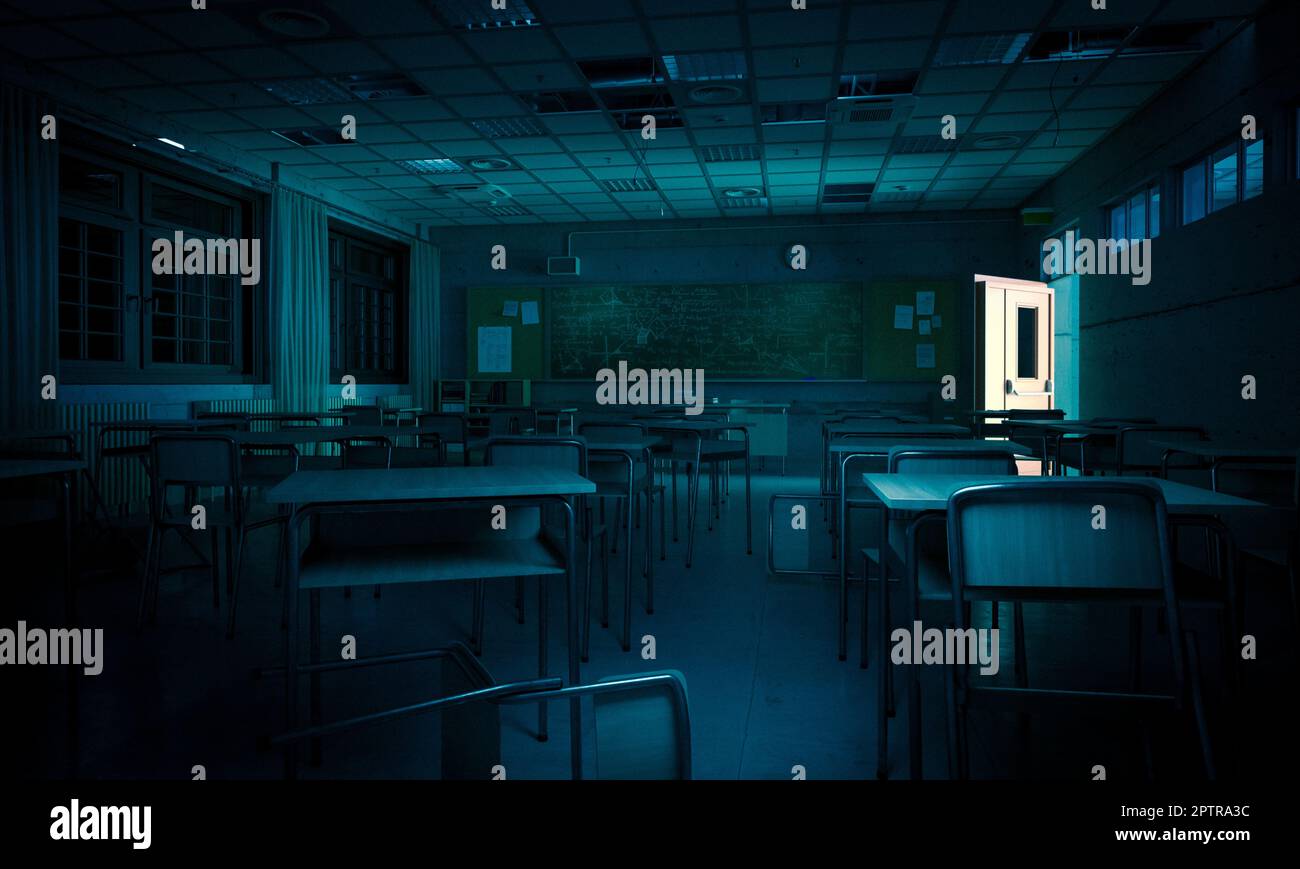 interior of a classroom at night, scary atmosphere. 3d render Stock ...