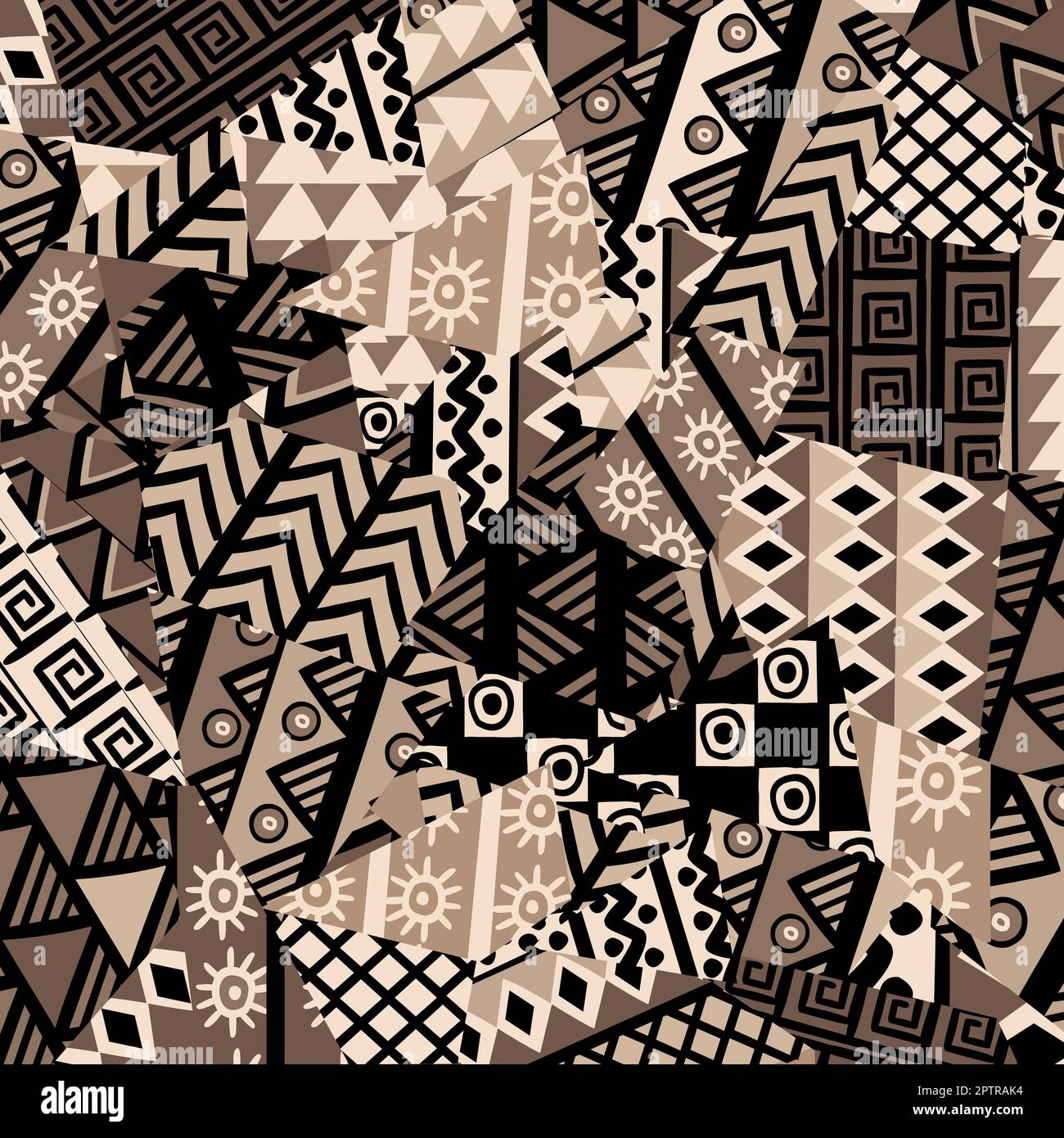 Brown african patchwork background with tribal motifs Stock Photo - Alamy