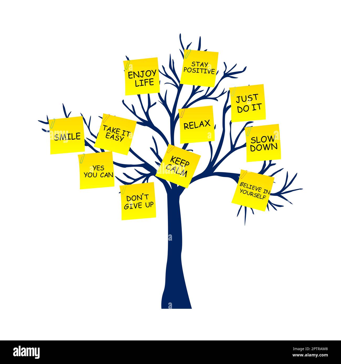 Tree with positive teachings written on the posts Stock Photo - Alamy