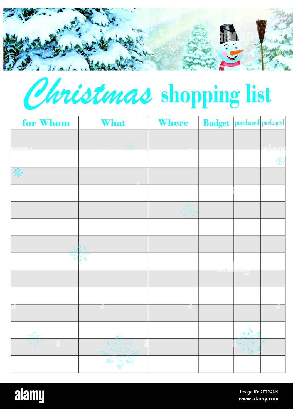 shopping list for Christmas. Christmas shopping list. Schedule with ...