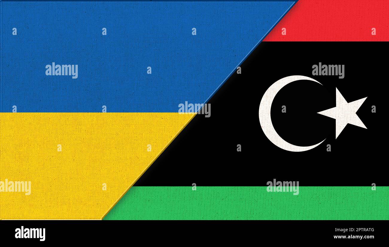 Flags of Ukraine and Libya - 3D illustration. Two Flag Together. National Symbols of Ukraine and ...