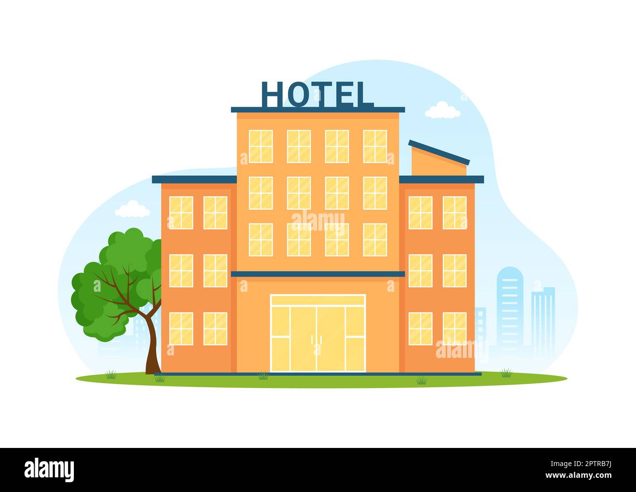 Skyscraper Hotel Building Flat Cartoon Hand Drawn Illustration Template ...