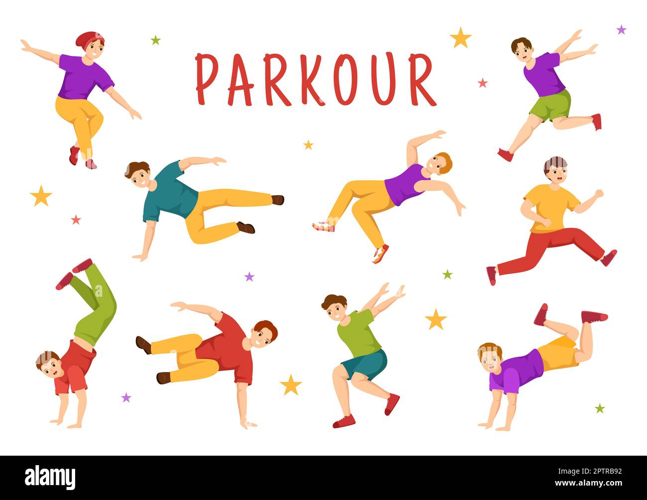 Parkour Sports with Young Men Jumping Over Walls and Barriers in City ...