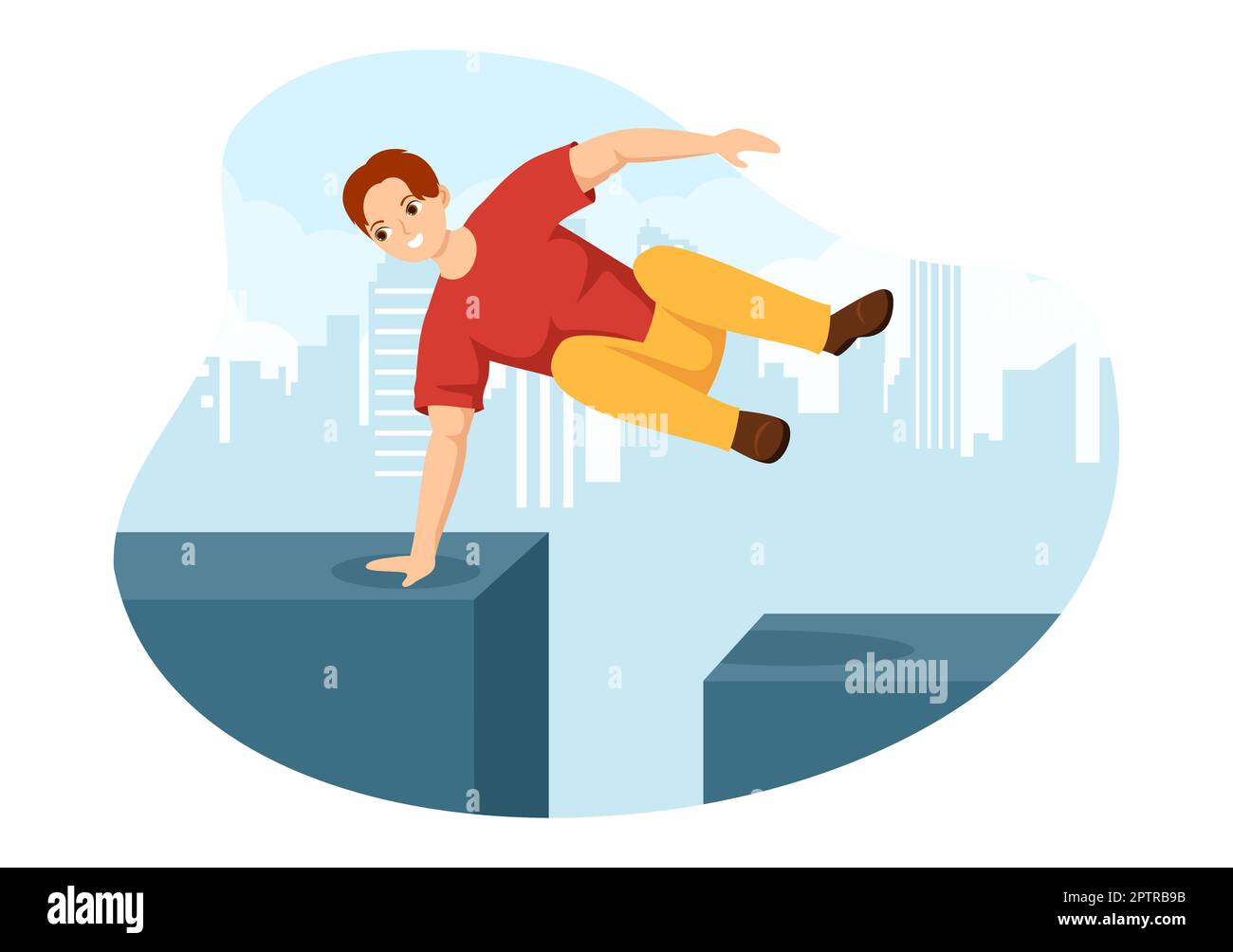 Parkour Sports with Young Men Jumping Over Walls and Barriers in City ...