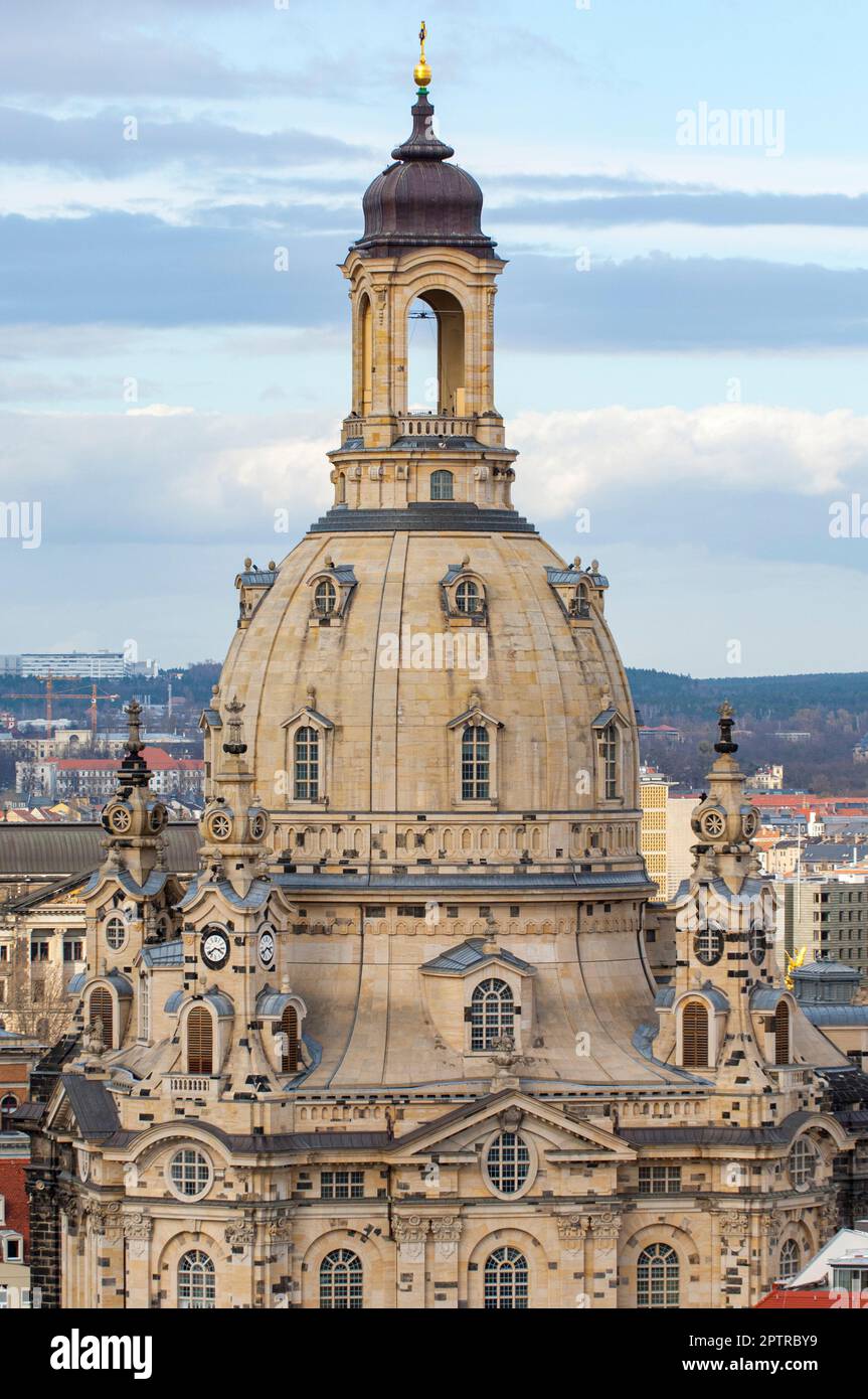Front view of the restored façade and tower dome of the Frauenkirche in ...