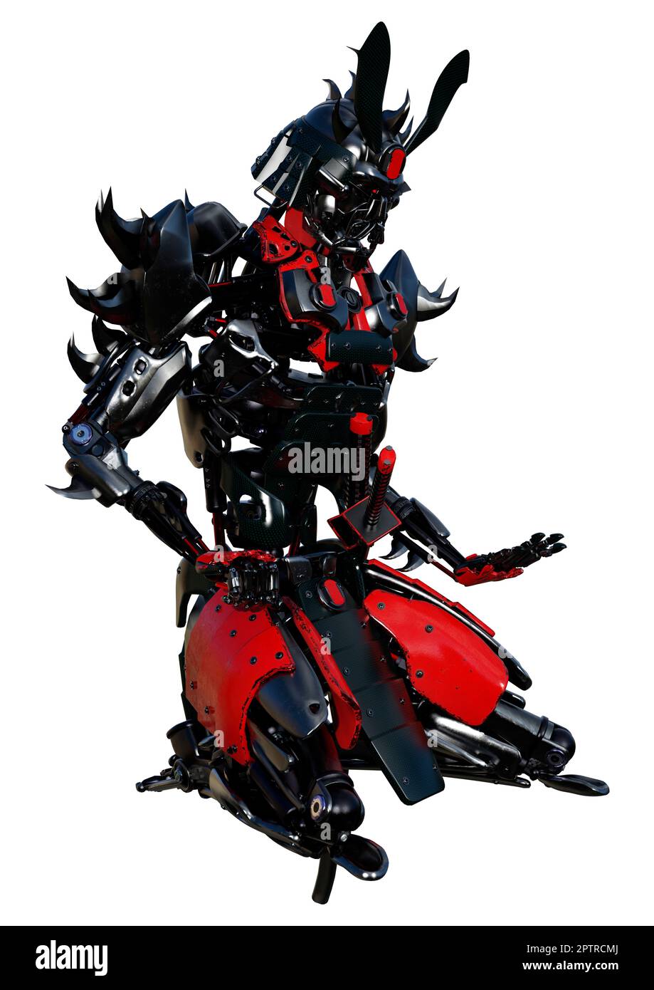 3D rendering of a male samurai robot isolated on white background Stock ...
