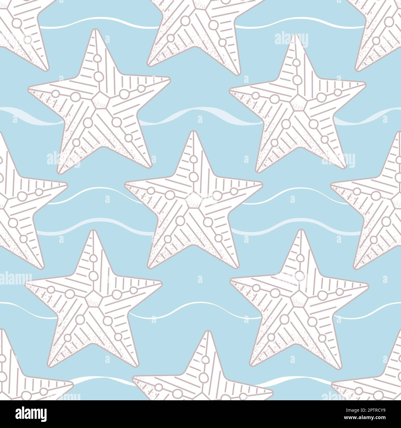 Starfish vector seamless pattern. Sea beach line doodle summer print ...