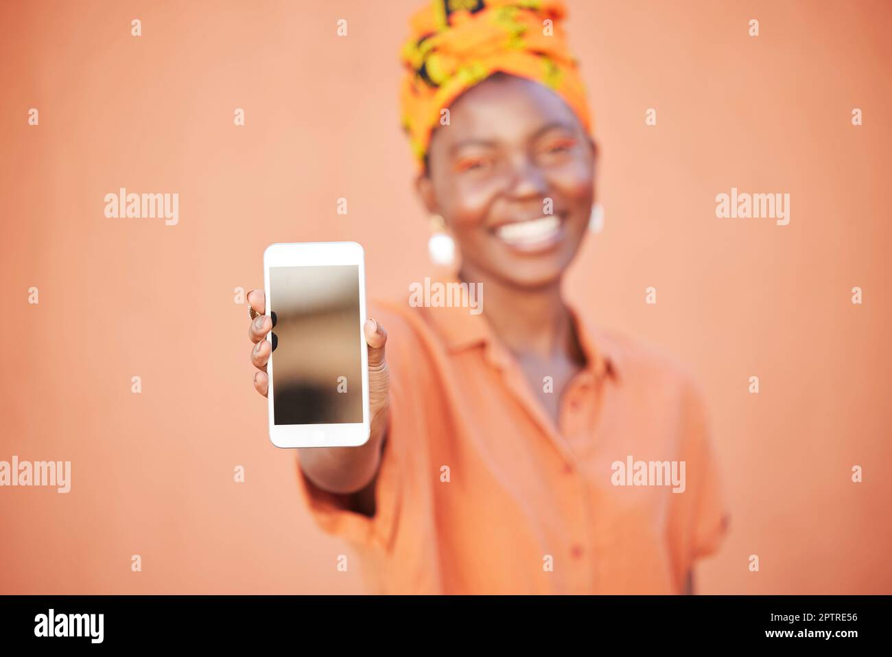 Black Woman Phone Screen And Mockup Space For Branding Advertising