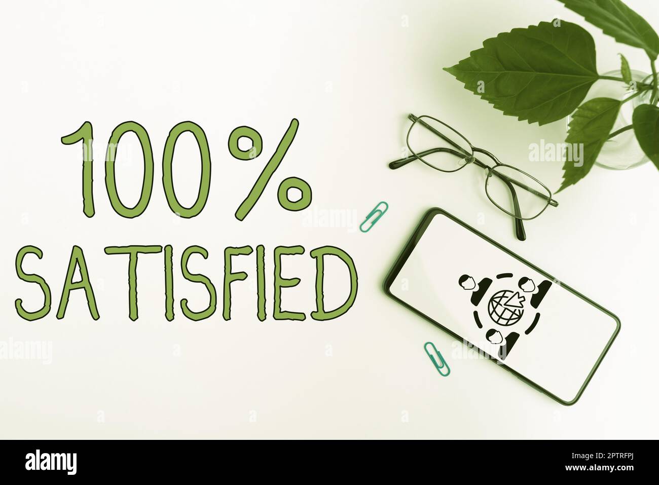 Hand writing sign 100 Satisfied, Business concept Products and services surpass customer ...