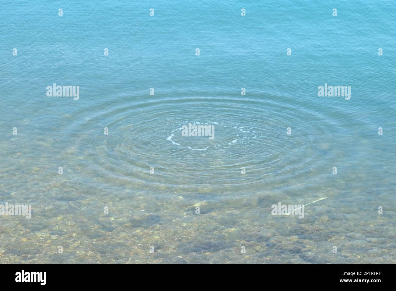 Round droplets of water over the circles on the water. Water drop ...
