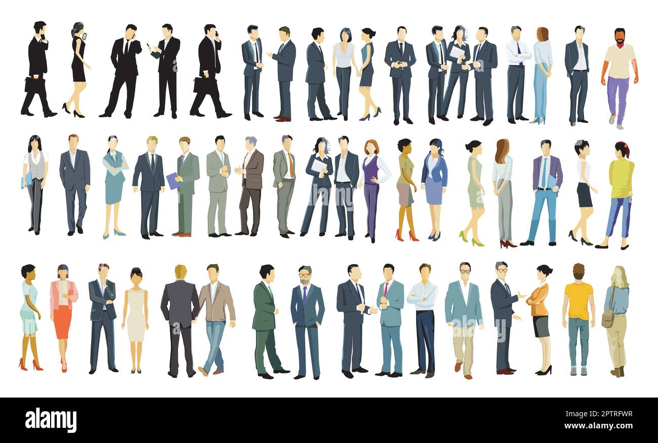 A large group of people together, isolated on white background ...