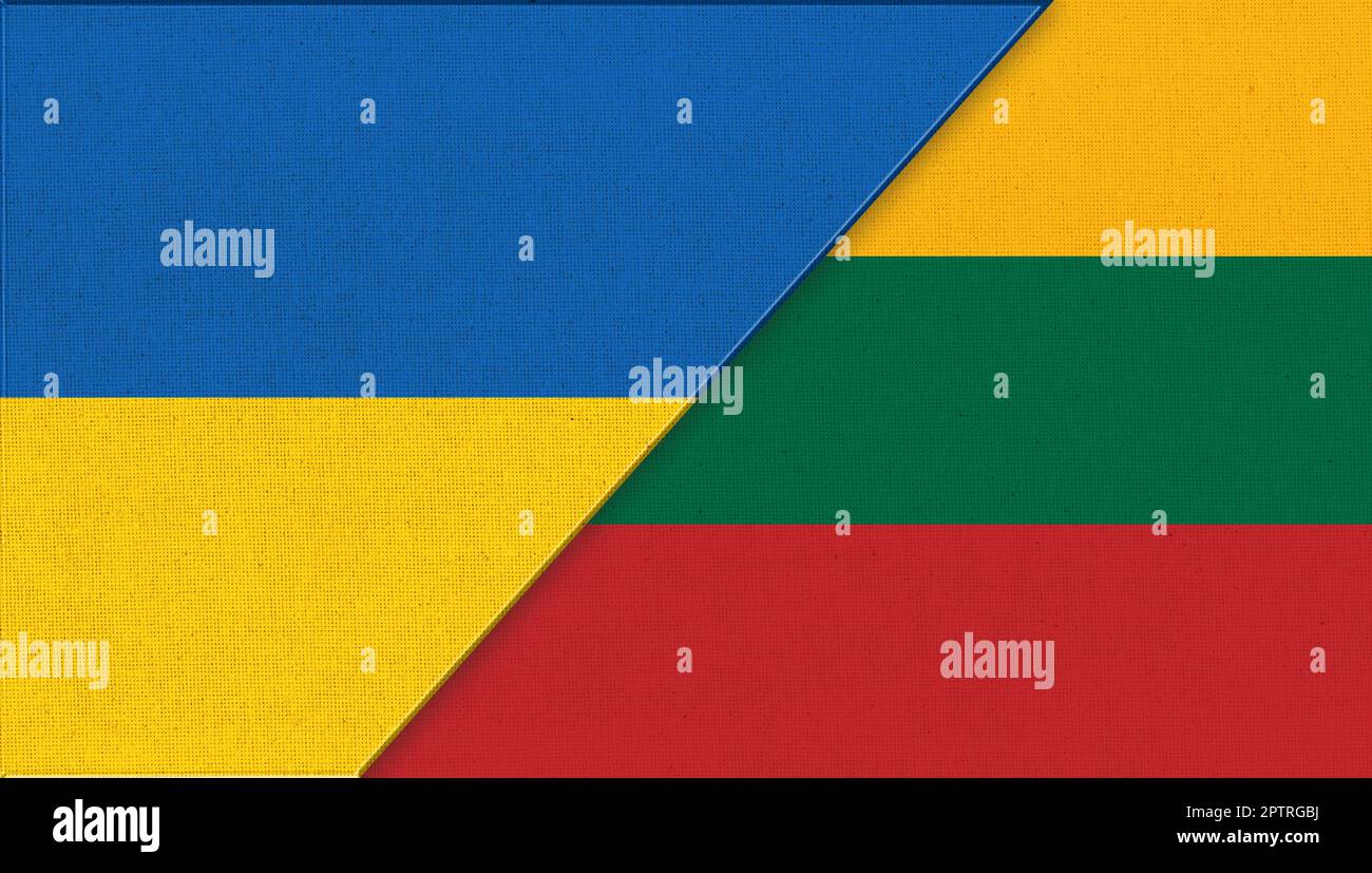 Flag of Ukraine and Lithuania. Ukrainian and Lithuanian flags on fabric ...