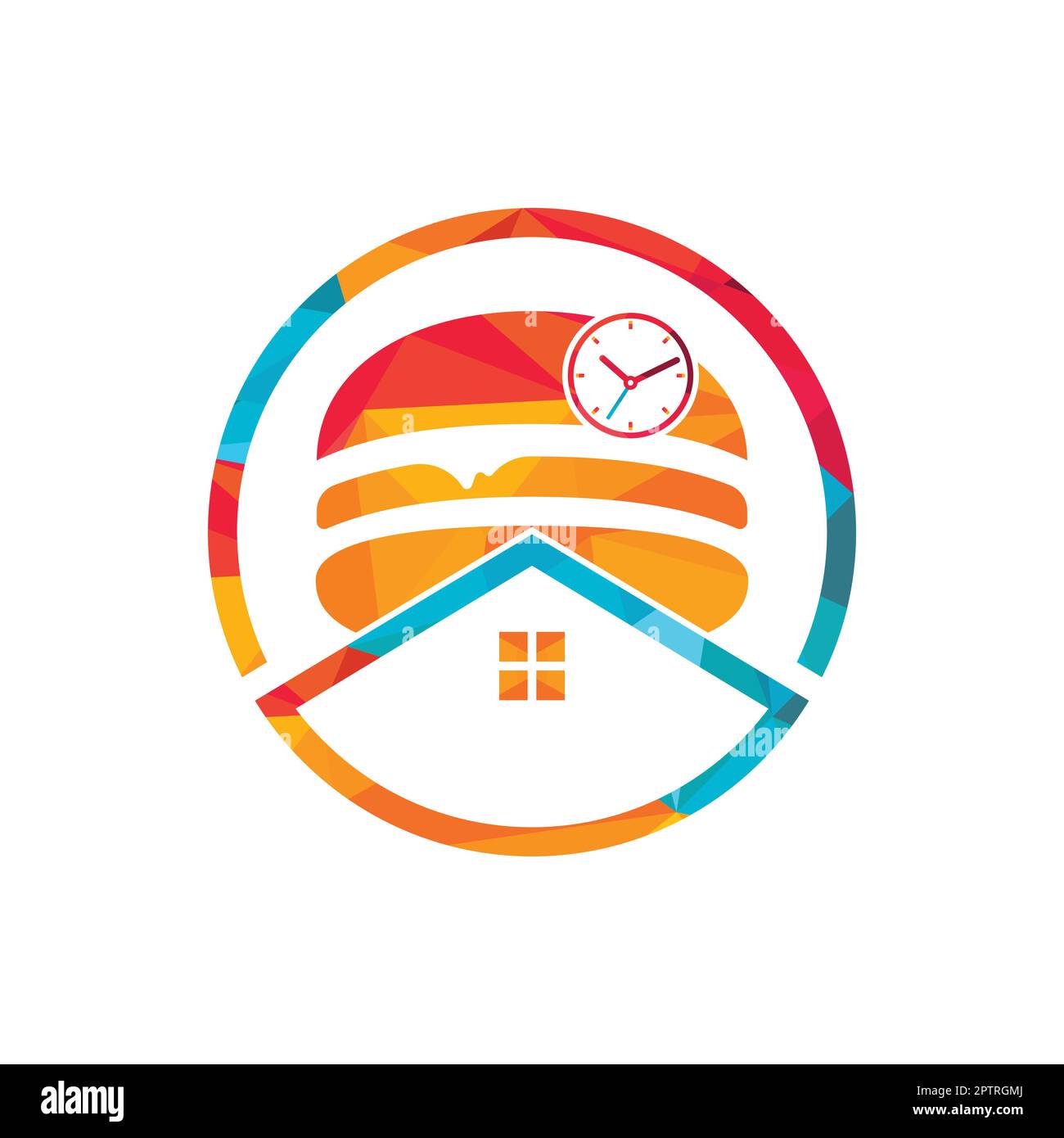 Burger time vector logo design template. Big burger with clock and ...