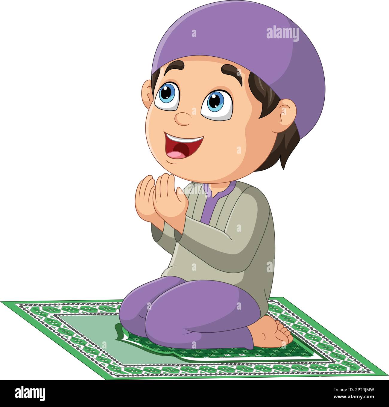 Cartoon Muslim boy praying on the prayer rug Stock Vector Image & Art ...