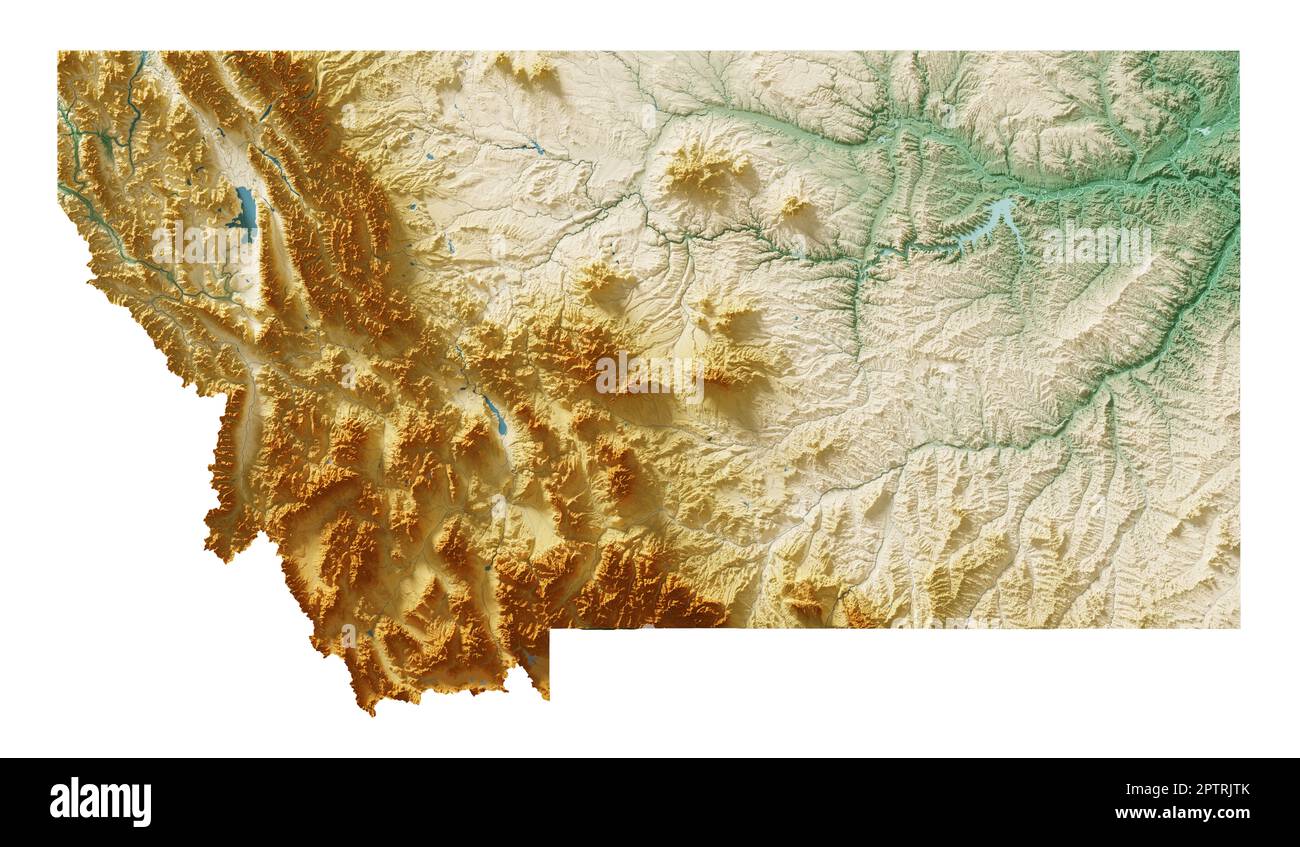 The US state of Montana. A highly detailed 3D rendering of a shaded ...