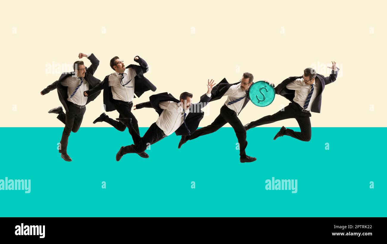 Self-ambitions. Man, employee running forward to financial growth ...