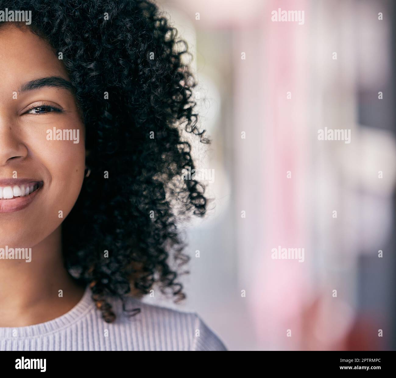 Face, beauty and mockup with a black woman inside on a color background ...