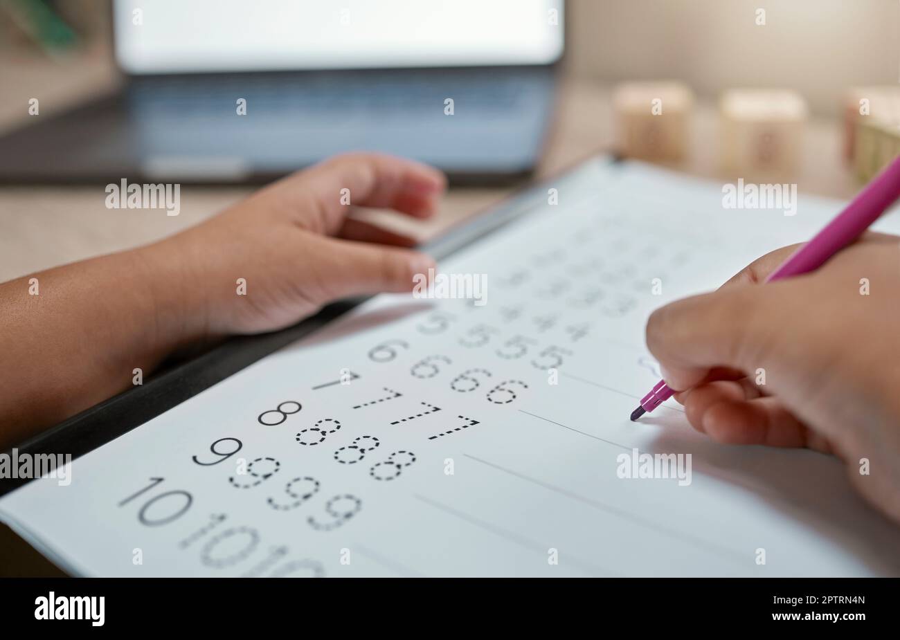 Education, hands and writing, math and numbers, learning at home with ...