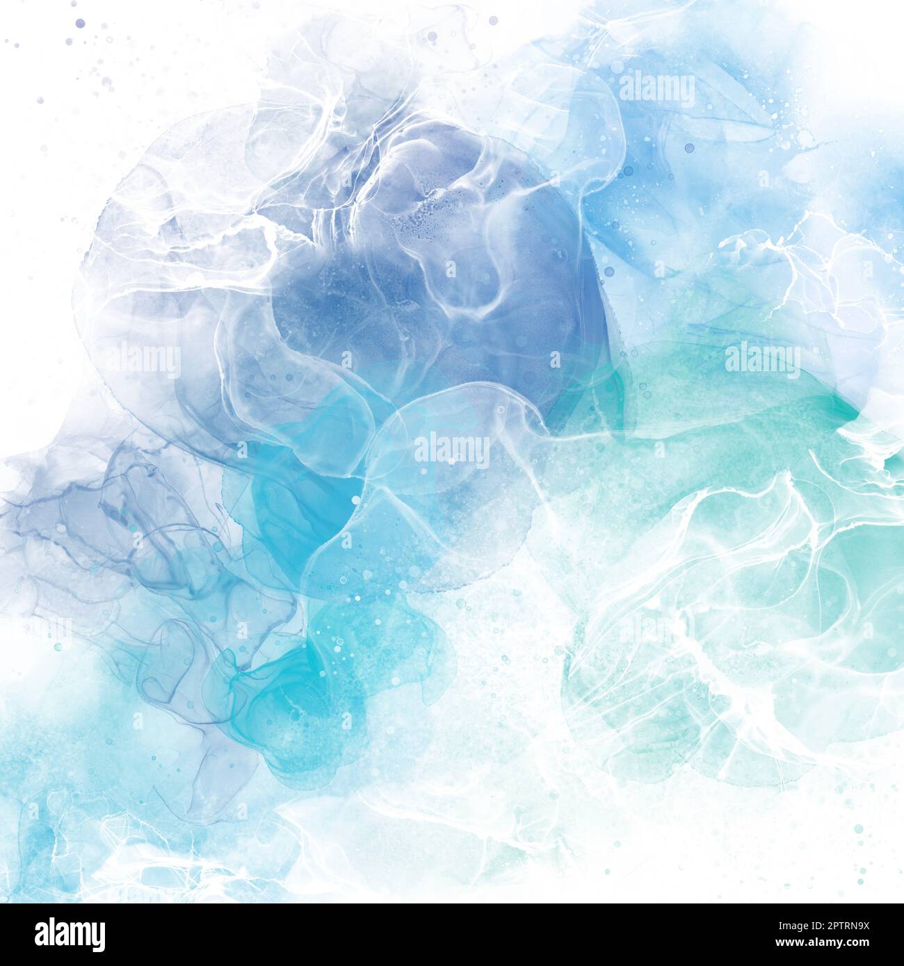 Abstract alcohol ink art square template. Blue, light blue and green ...