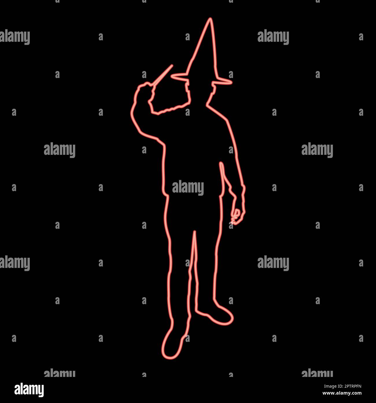 Neon wizard holds magic wand trick Waving Sorcery concept Magician ...