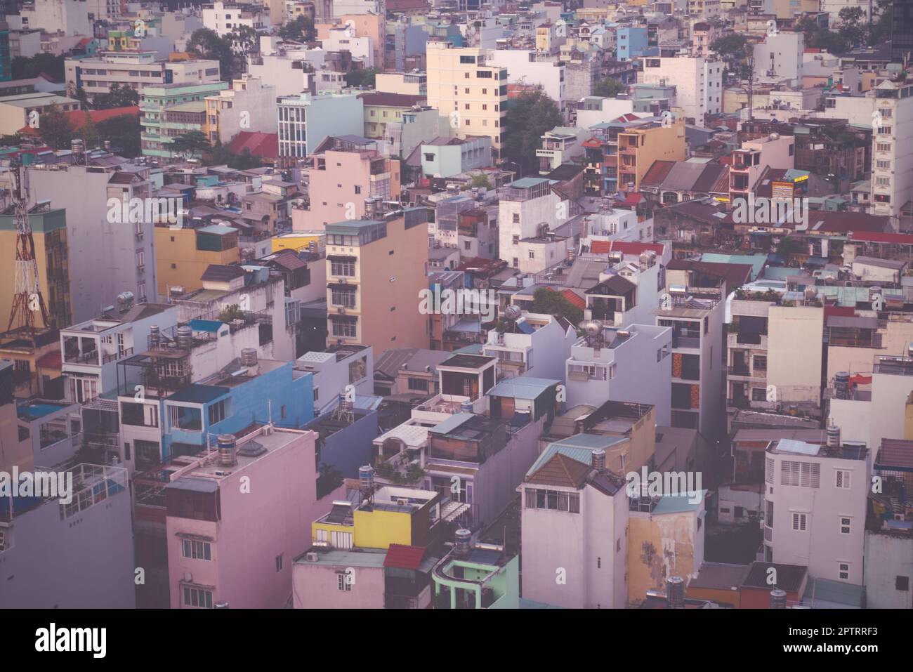Old apartment buildings at an overpopulated part of Saigon, Vietnam (Ho ...