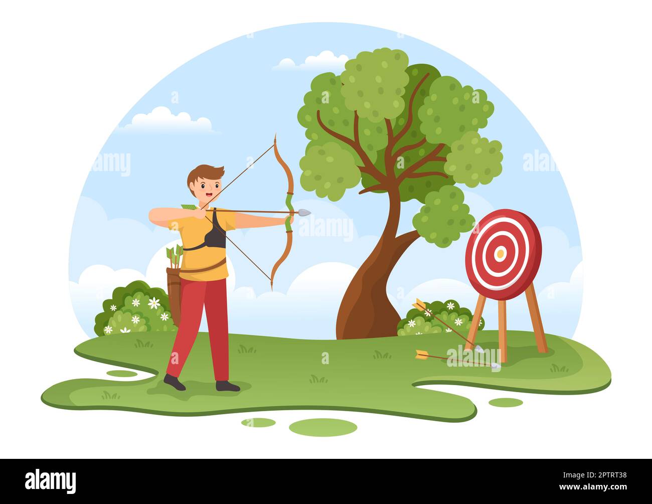 Archery Sport with Bow and Arrow Pointing at Target for Outdoor ...