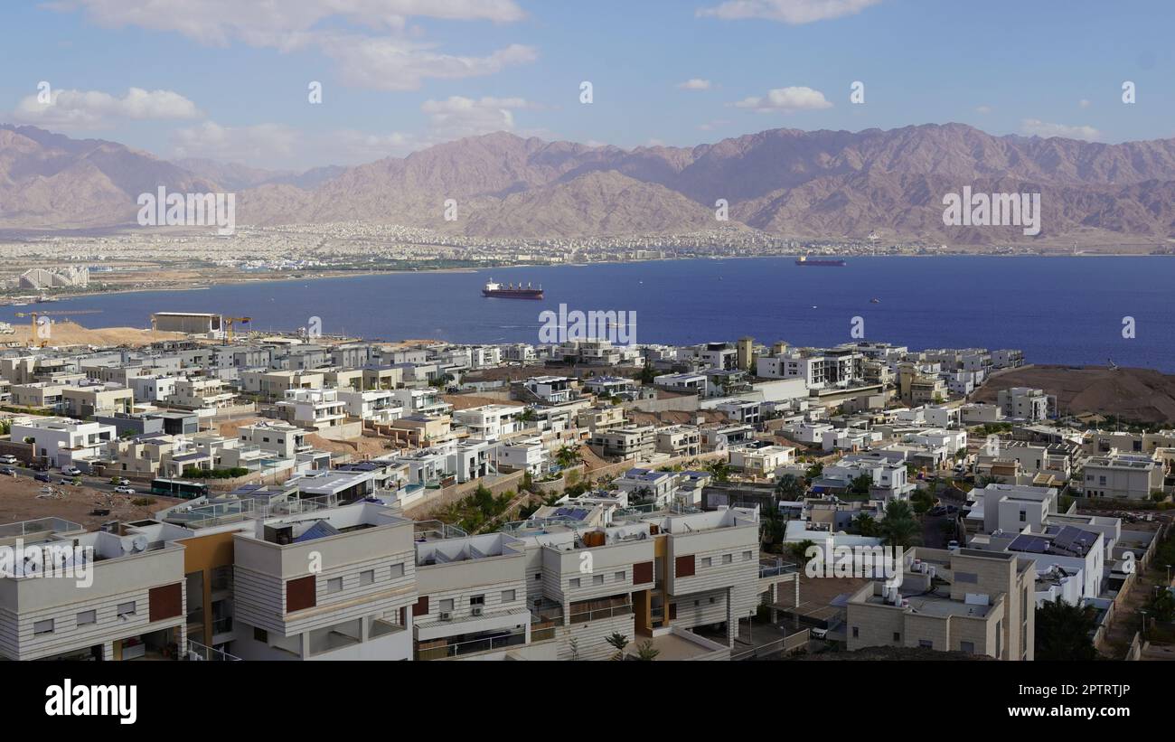 Panoramic view from surrounding hills on Eilat (Israel) and Aqaba ...