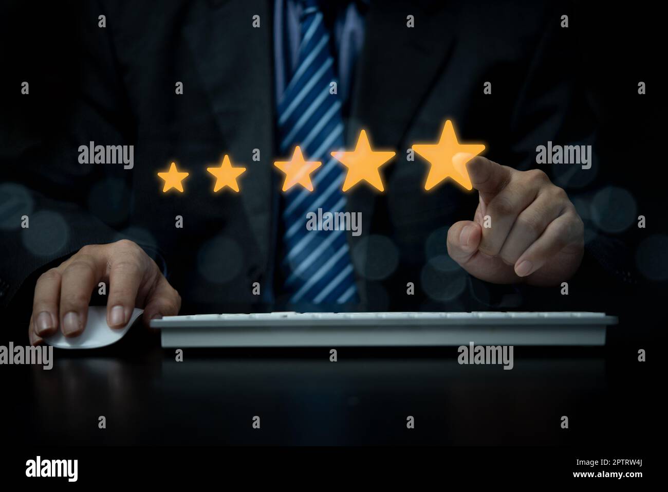 hand using with popup five star icon for feedback review satisfaction ...