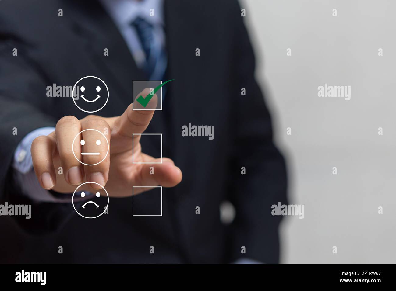 Businessmen choosing on the happy Smile face icon to give satisfaction ...