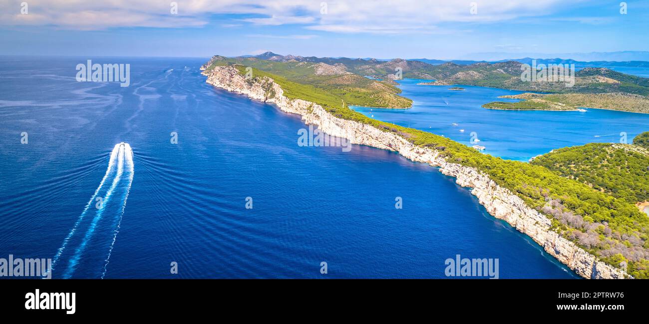 Telascica nature park cliffs and Dugi Otok island aerial panorama ...