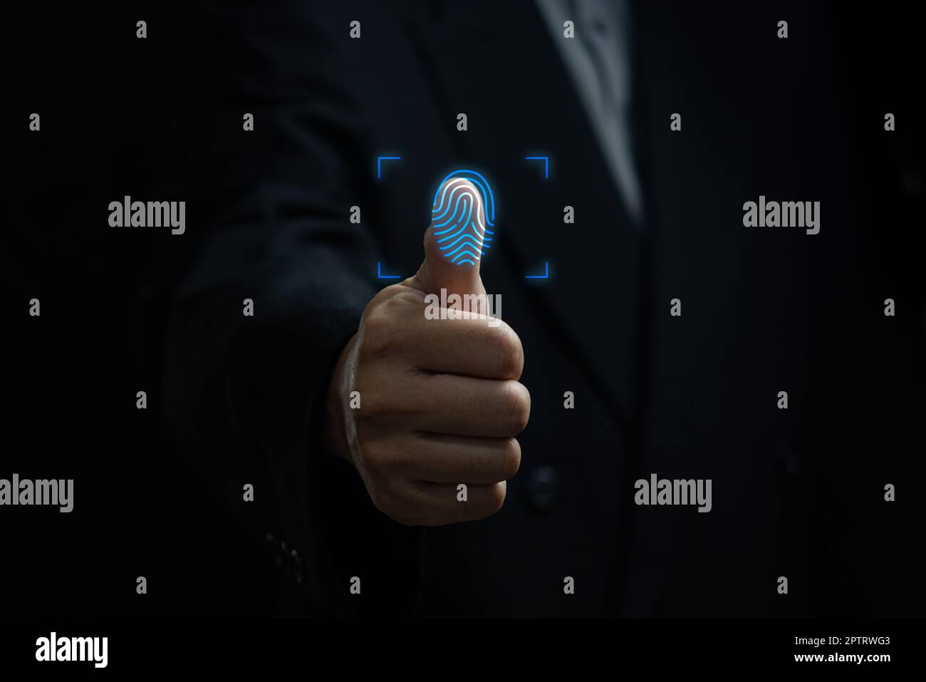 businessman scan fingerprint provides security access with biometrics ...