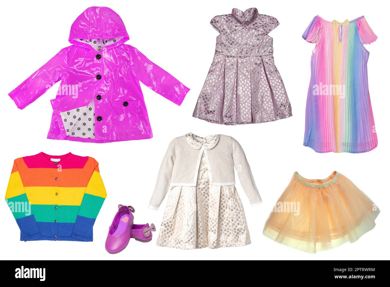 Collage set of clothes for a little girl isolated on a white background ...