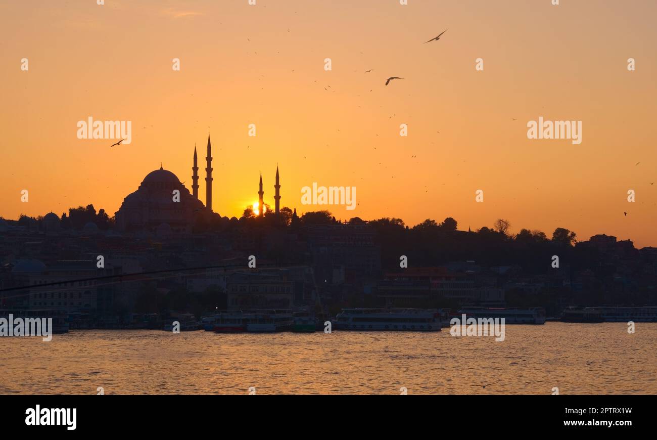 Hagia Sophia, the most important tourist attraction of Istanbul, Turkey, silhouetted against the ...