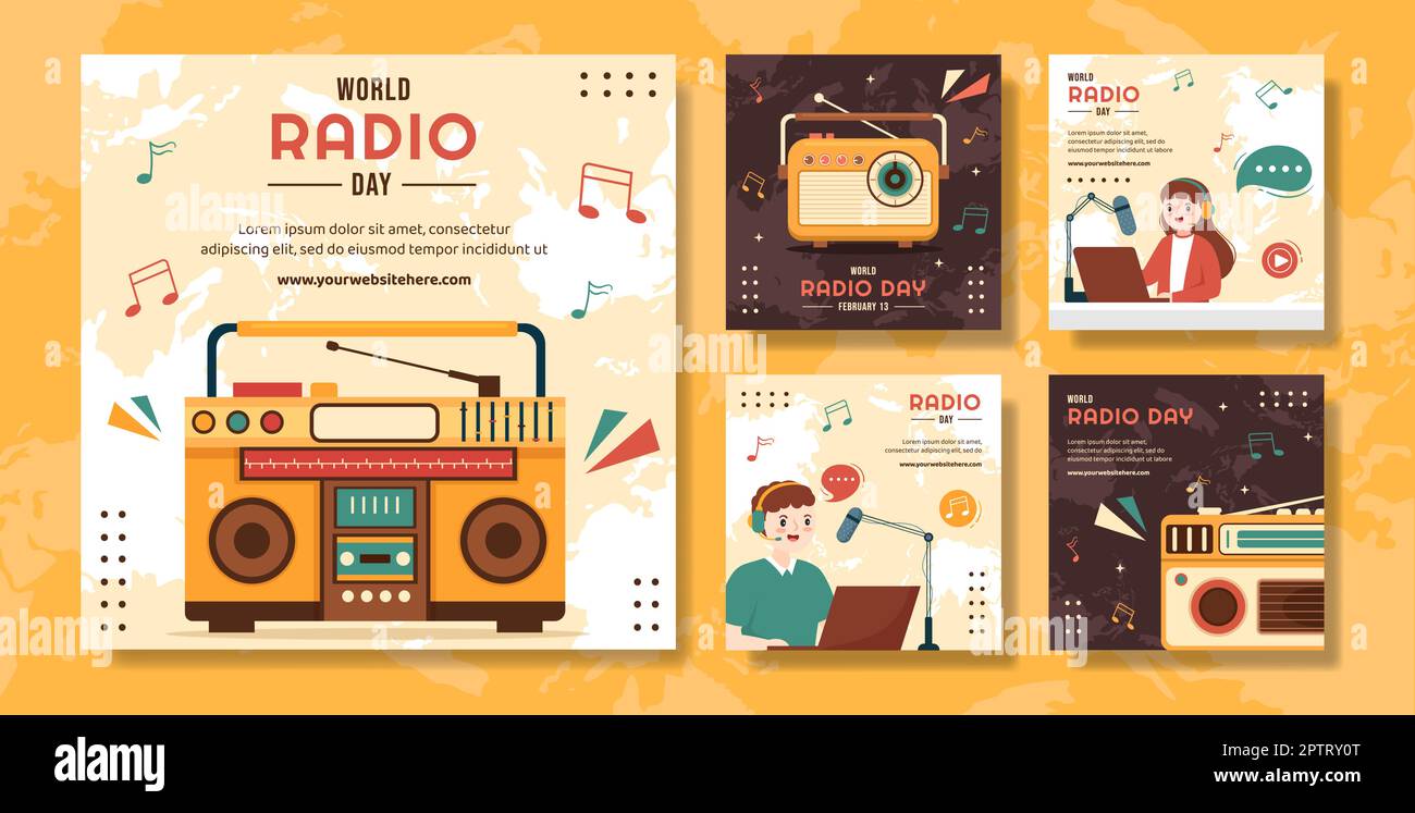 World Radio Day Social Media Post Flat Cartoon Hand Drawn Background ...