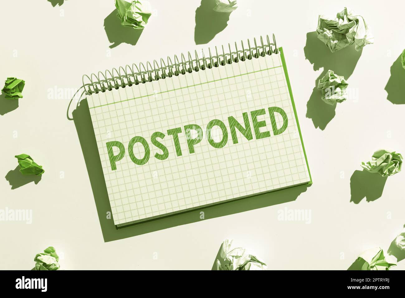 Sign displaying Postponed, Word for to place later in order of ...