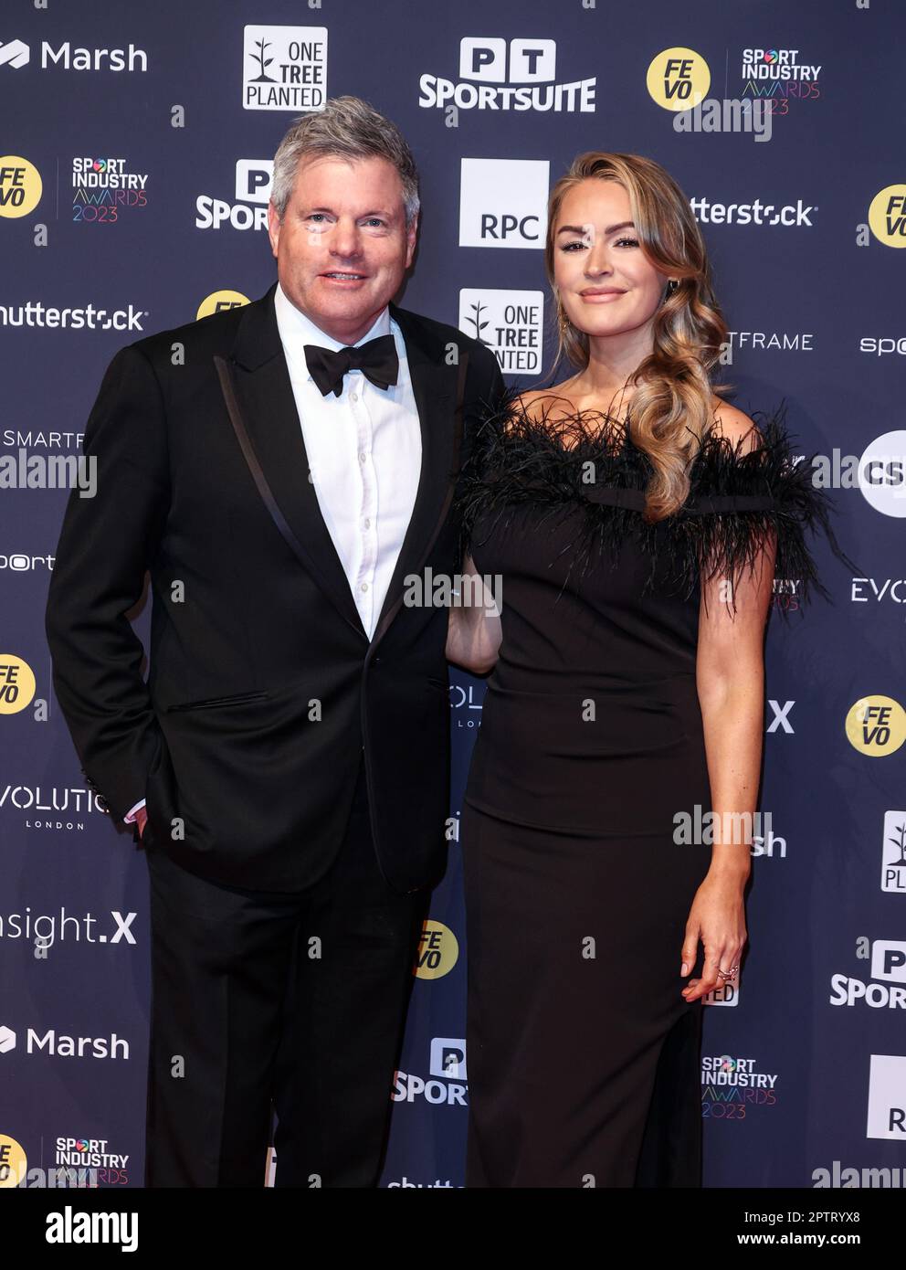 London, UK. 27th Apr, 2023. Mark Durden-Smith and Laura Woods seen attending the Sport Industry ...