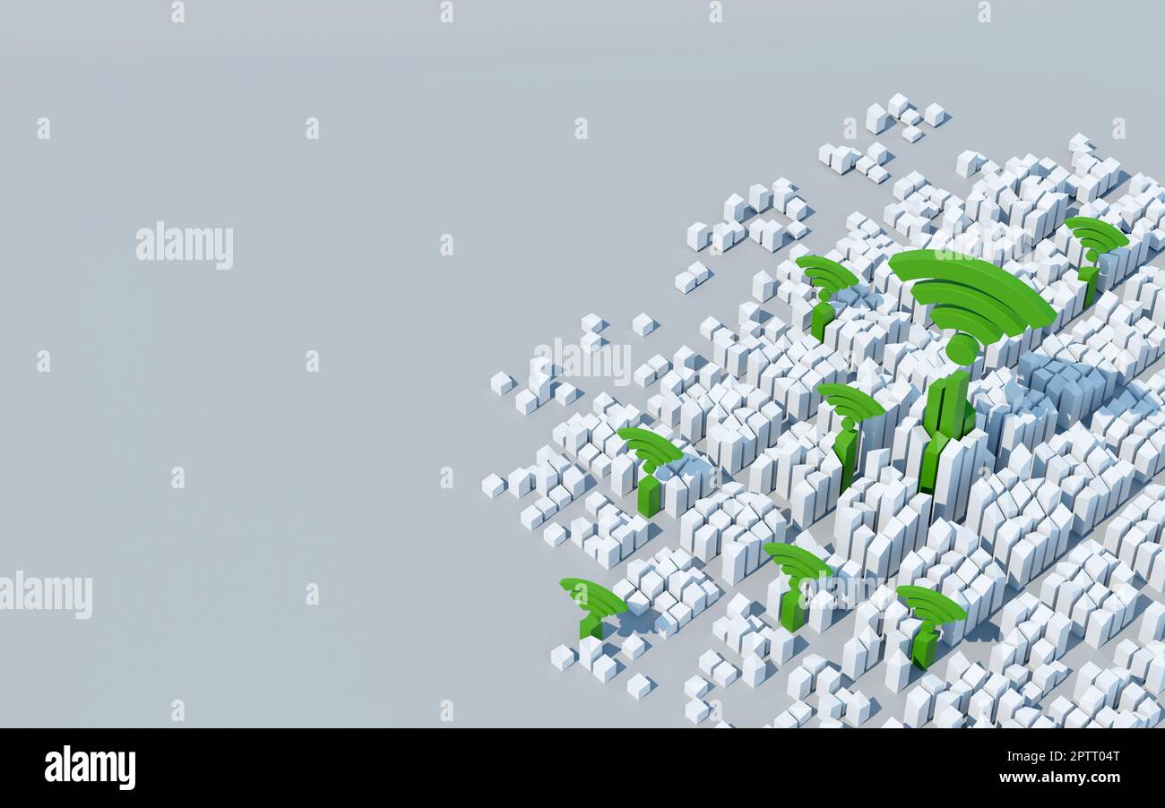 Wireless connectivity in urban environment. Modern, smart city concept ...