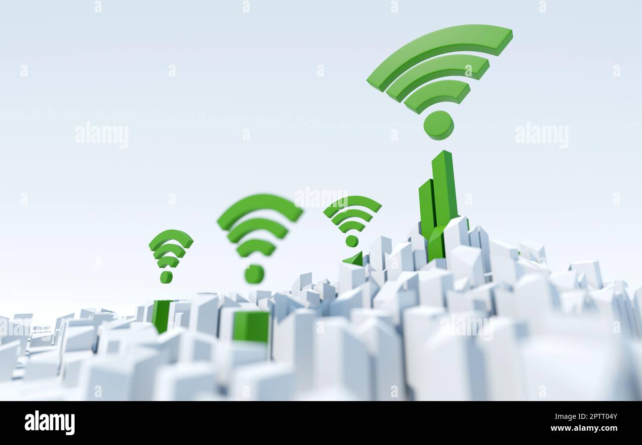 Wireless connectivity in urban environment. Modern, smart city concept ...