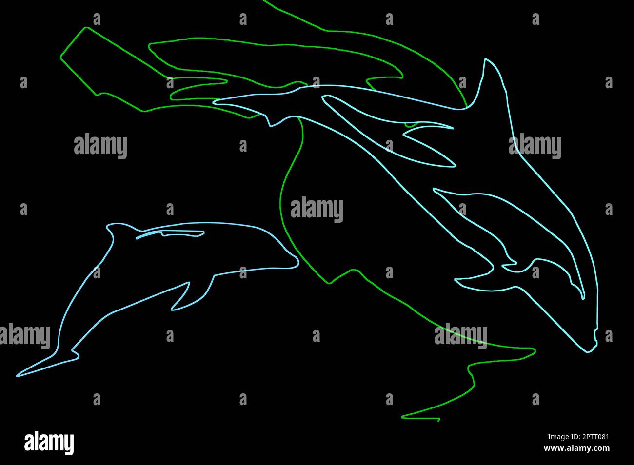 A neon outline background featuring dolphins in blue Stock Photo - Alamy