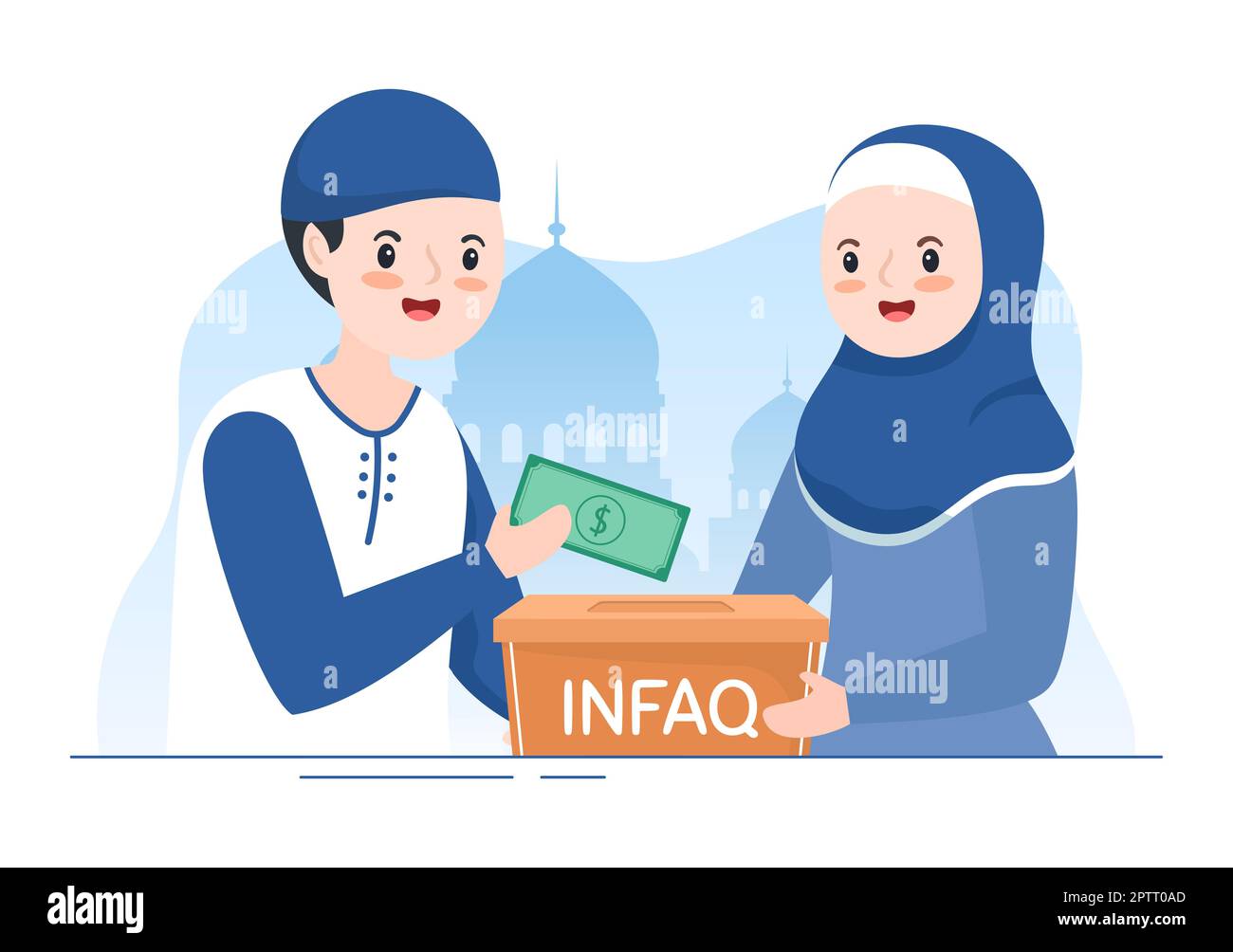 Muslim People Giving Alms, Zakat or Infaq Donation to a Person Who Need ...