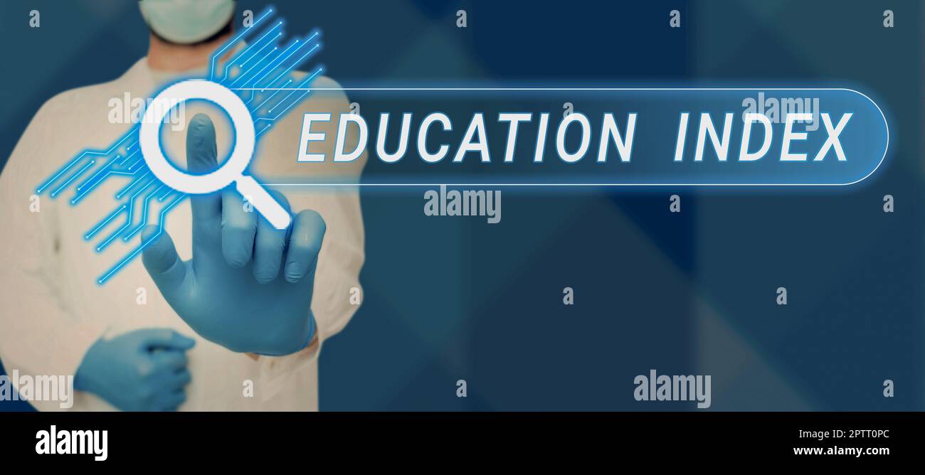 Writing displaying text Education Index, Business approach aiming to meet learning needs of all ...